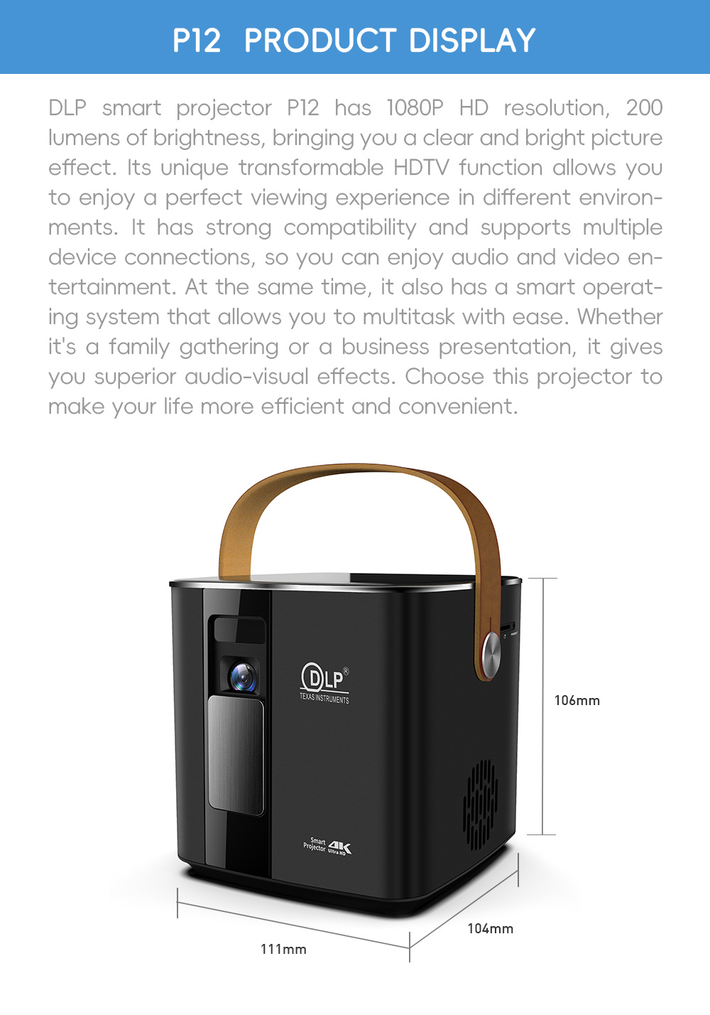 P12 1080P高清智能投影仪 - 昌卓科技_智能产品方案定制_智能安卓主板_智能终端安卓主板开发_RK3588_RK3568 _T972
